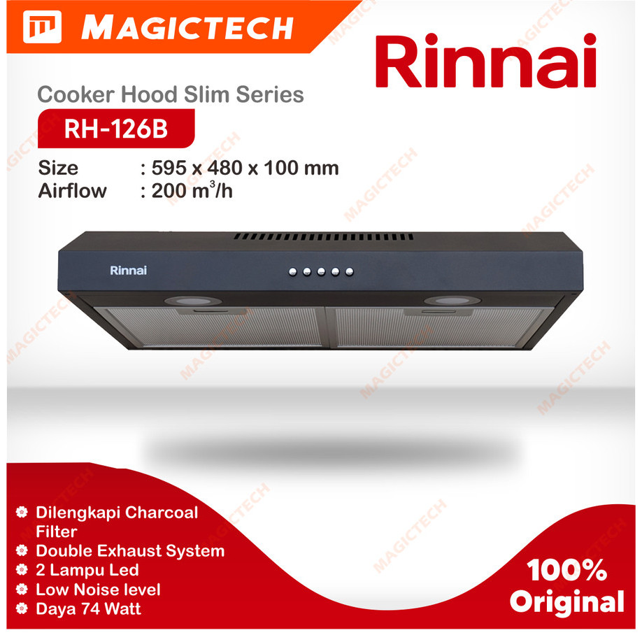 Jual Rinnai RH-126B RH 126 B Slim Cooker Hood 60cm Black COOKER HOOD/PENGHISAP ASAP/TUDUNG HISAP ...