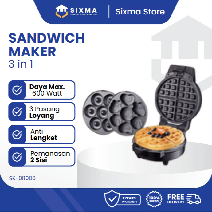 Jual Snack Maker 3 in 1 Alat Pemanggang Cetakan Roti Waffle Donat Low ...