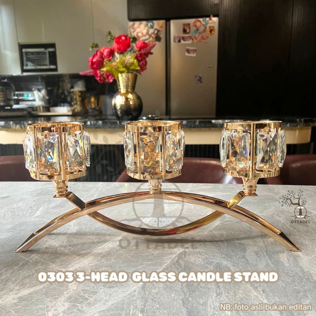 Jual 3-Head Candle Glass Stand / Tempat Lilin Kaca 3 Kepala / Tempat ...