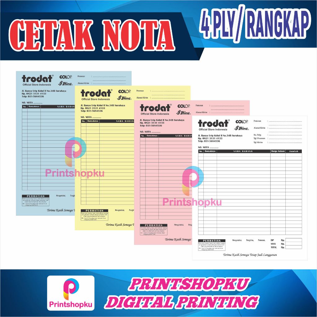Jual CETAK NOTA 4 PLY NOTA 4 RANGKAP FAKTUR 4 PLY FAKTUR 4 RANGKP BON 4 ...