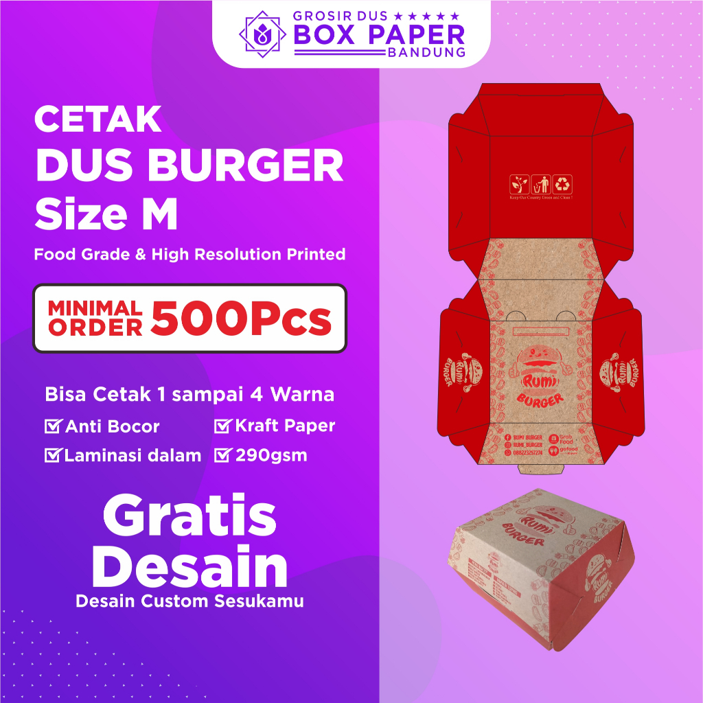 Jual Custom Cetak Dus Burger Box size M Kraft 290 gsm Kotak Paper Craft ...