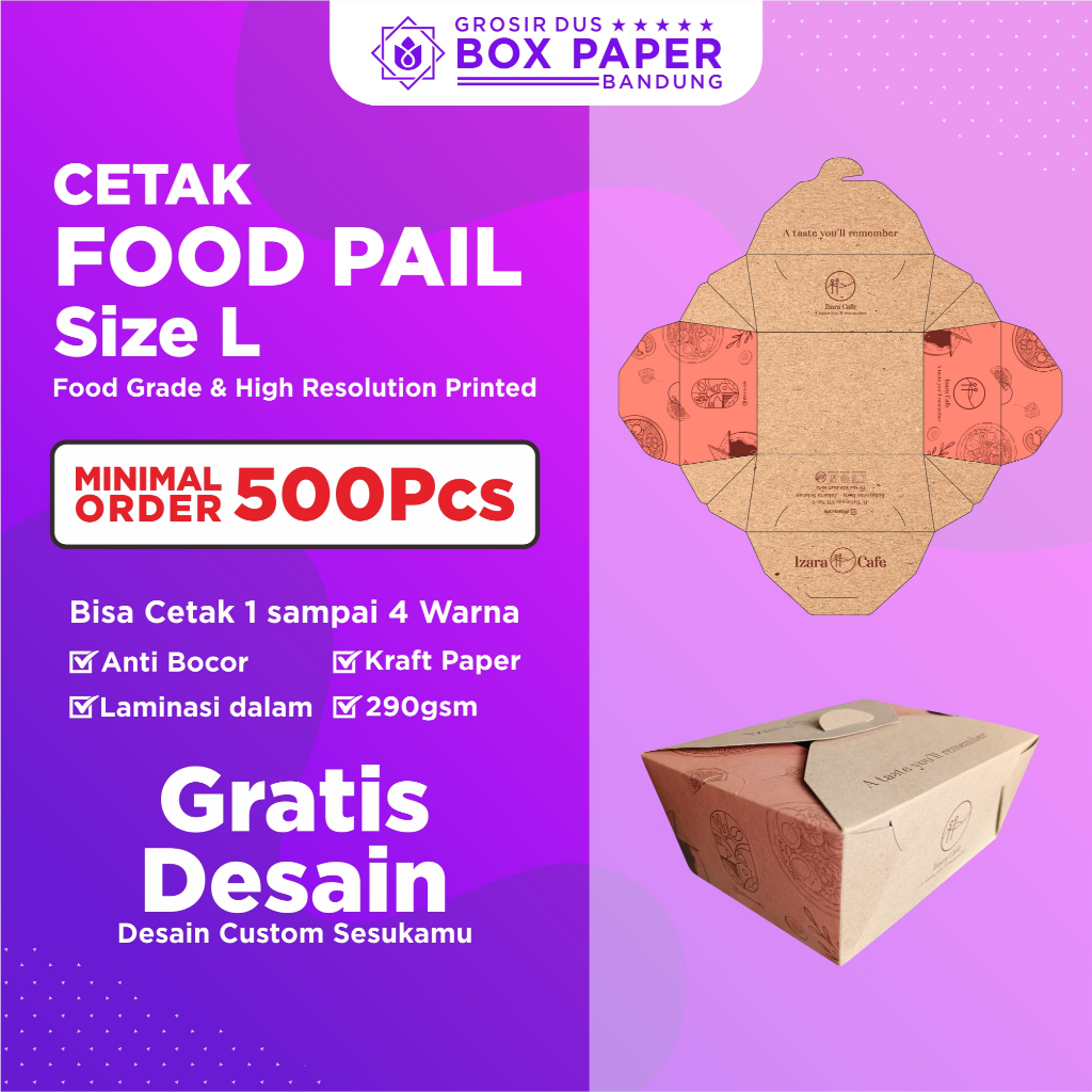 Jual Food Pail Rice Box Size L Custom Cetak Print Logo Merek Box ...