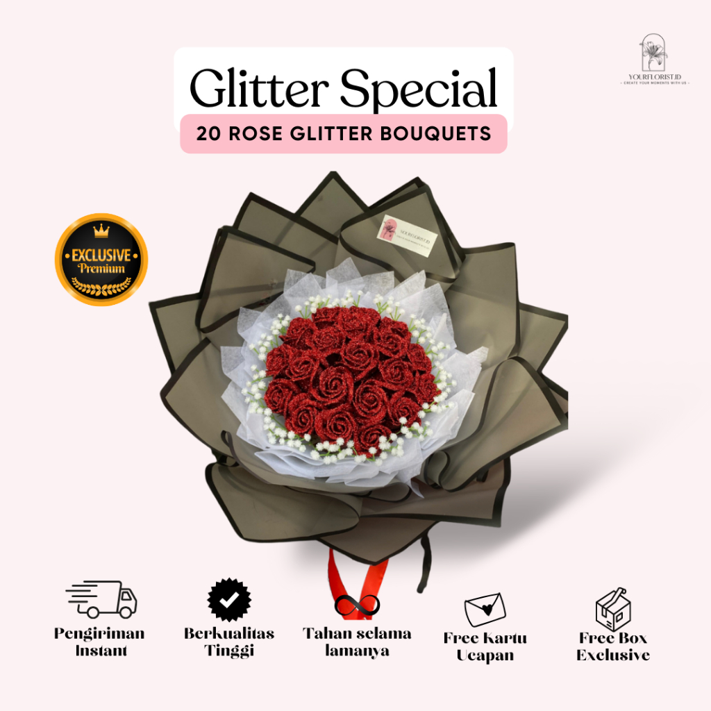 Jual Buket Bunga Mawar Glitter 20 Kuntum Murah Aesthetic Bunga Hari Ibu ...
