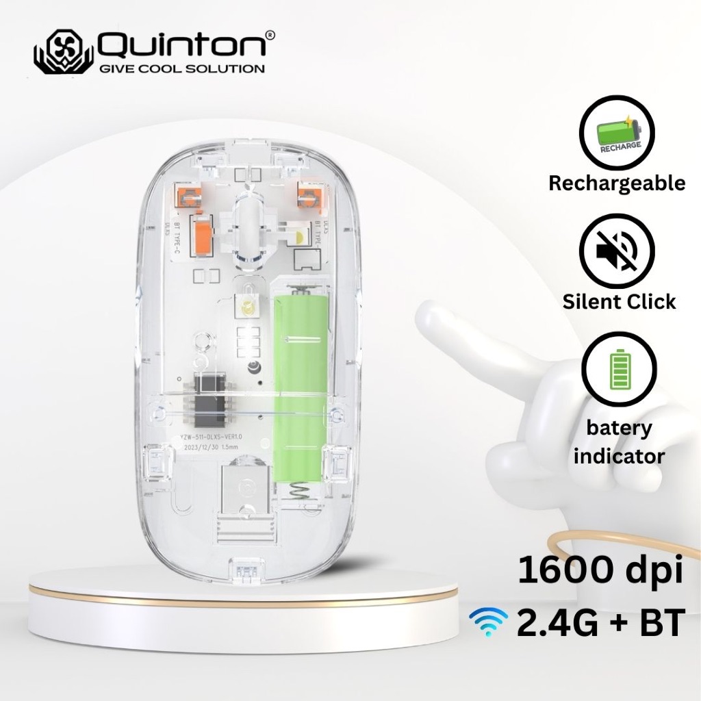 Jual Quinton Mouse wireless transparan X2 rechargeable 2.4G Bluetooth ...