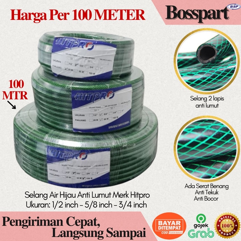 Jual Selang Air Hijau HITPRO 100 METER Ukuran 1/2 5/8 3/4 Selang Air Anti Lumut / Selang Murah ...