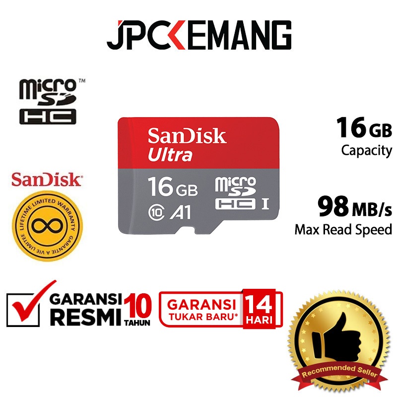 Jual SanDisk Ultra MicroSDHC 16GB 98MB/s SanDisk Micro SDHC 16 GB Memory Card Garansi Resmi ...
