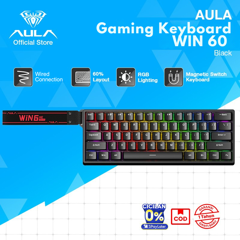 Jual AULA WIN 60 HE Black Keyboard 60% Layout Wired Magnetic Switch RGB ...