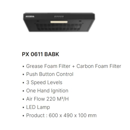 Jual MODENA SLIM HOOD - COOKER HOOD PX 0611 BABK 60CM FULL BLACK ...