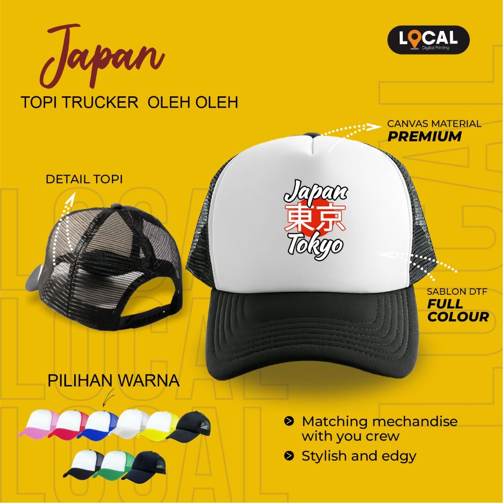 Jual topi trucker jaring souvenir premium negara JAPAN - Local Print ...