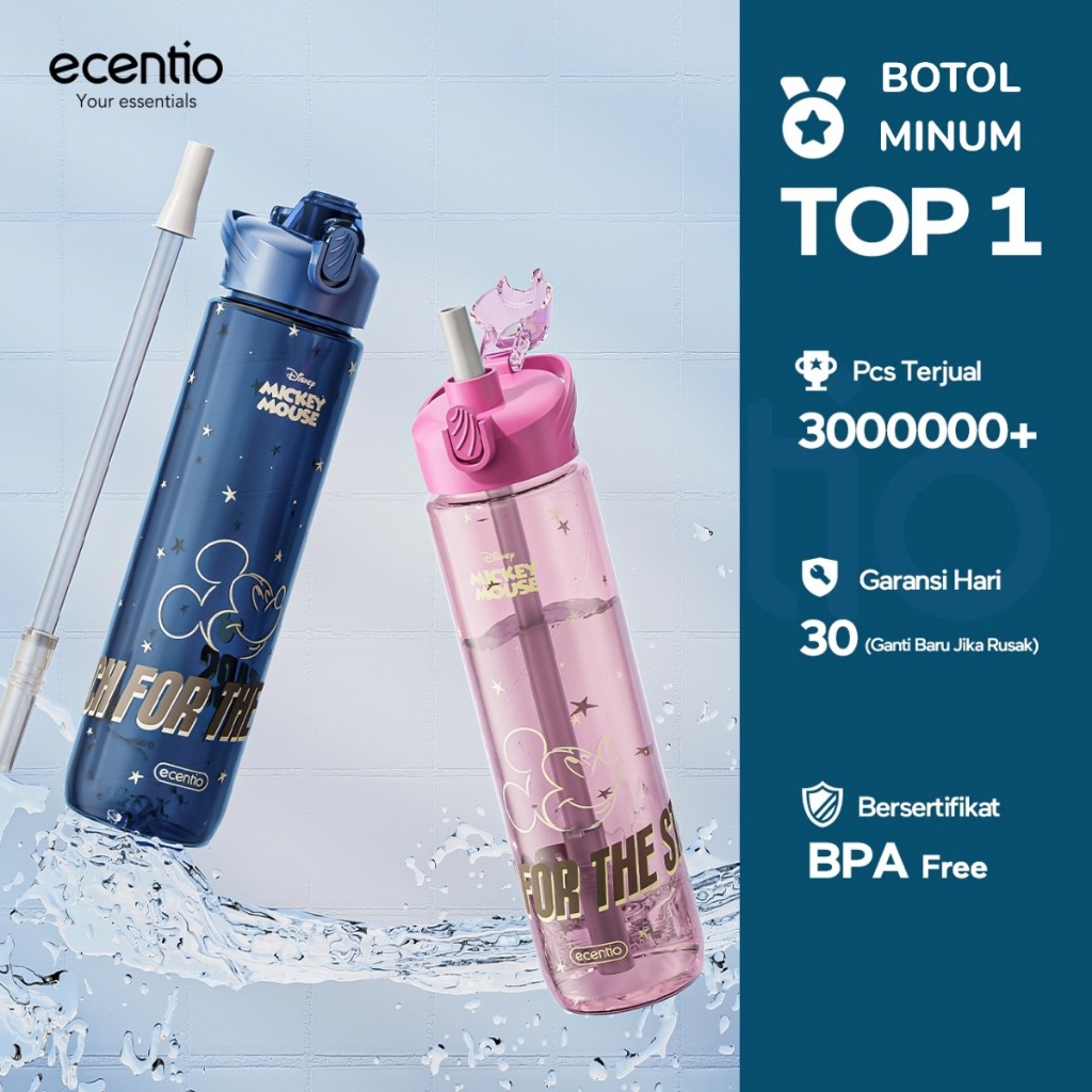 Jual [Original] ecentio botol minum Disney Micky 1000ml Portable Botol ...