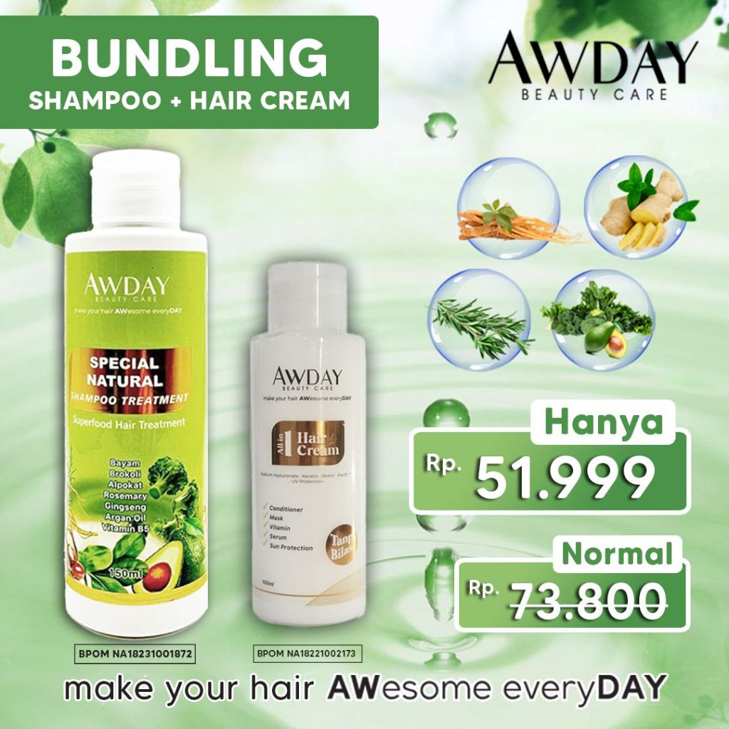 Jual PAKET AWDAY SHAMPOO SPECIAL NATURE SUPER FOOD & HAIRCREAM ...