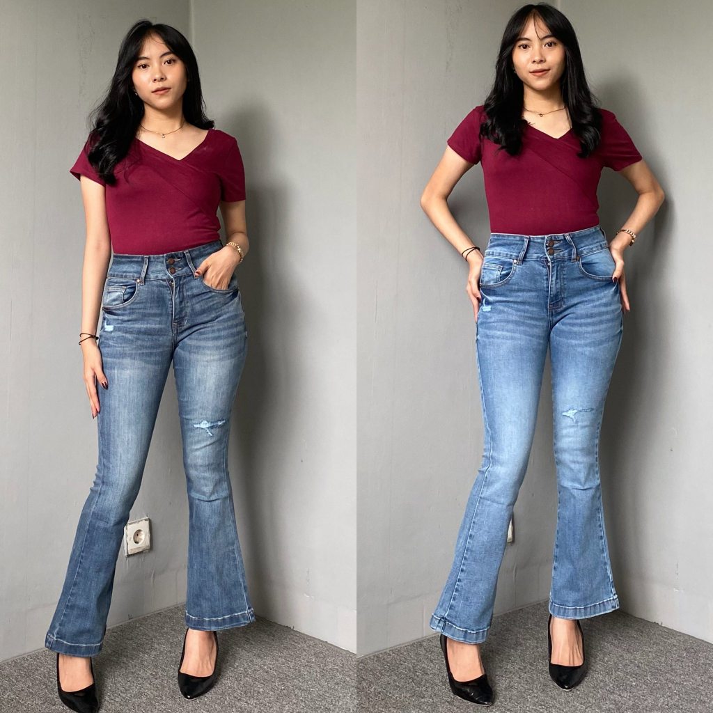 Jual Gisel Cutbray Ripped Series Stretch Sobek Hijab friendly Flare jeans denim wanita premium ...
