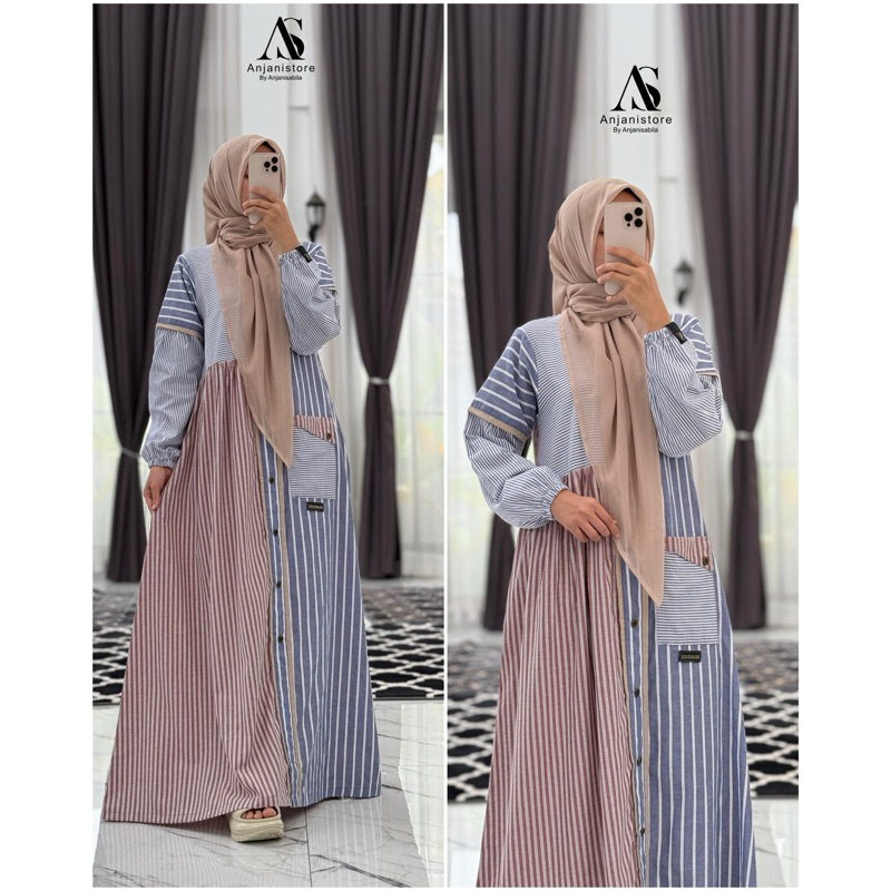 Jual Dress/Gamis Wanita Katun salur best seller Terbaru ORI - ANJANISTORE | Shopee Indonesia
