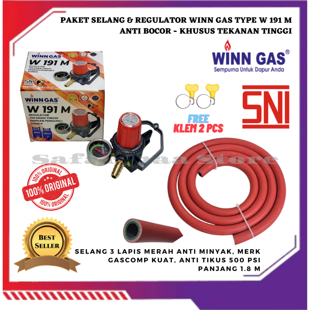 Jual PAKET REGULATOR GAS LPG TEKANAN TINGGI ANTI BOCOR WINN GAS TIPE W ...