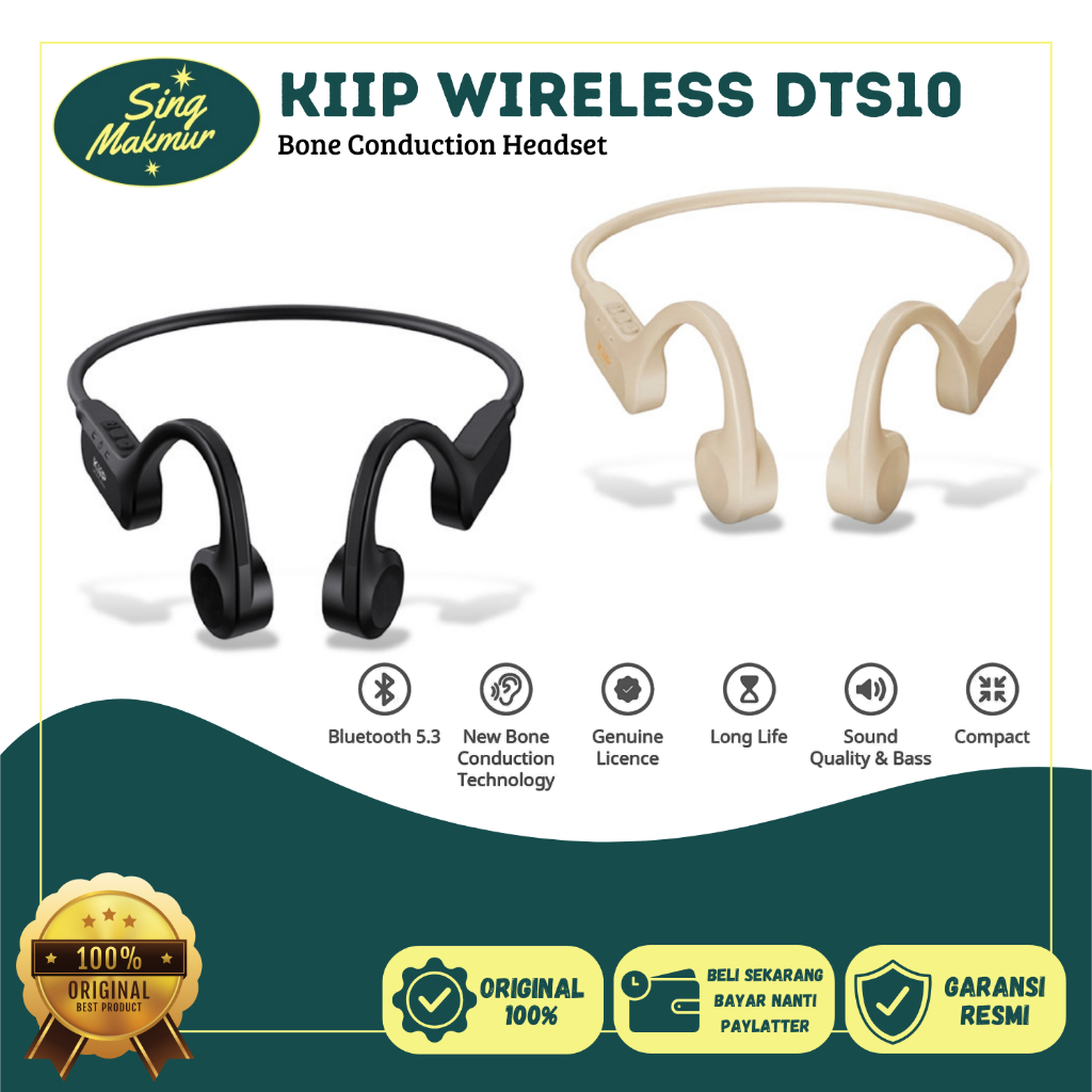 Jual KIIP WIRELESS DTS10 BLUETOOTH HEADPHONE BONE CONDUCTION HEADSET ...
