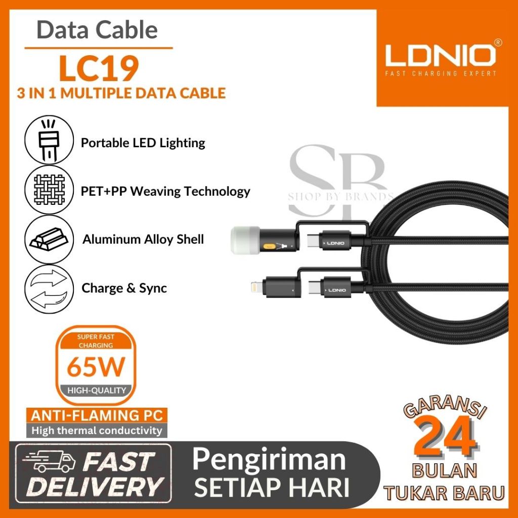 Jual CABLE DATA LDNIO LC19 65W 3in1 + LED 1.2M BLACK | Shopee Indonesia