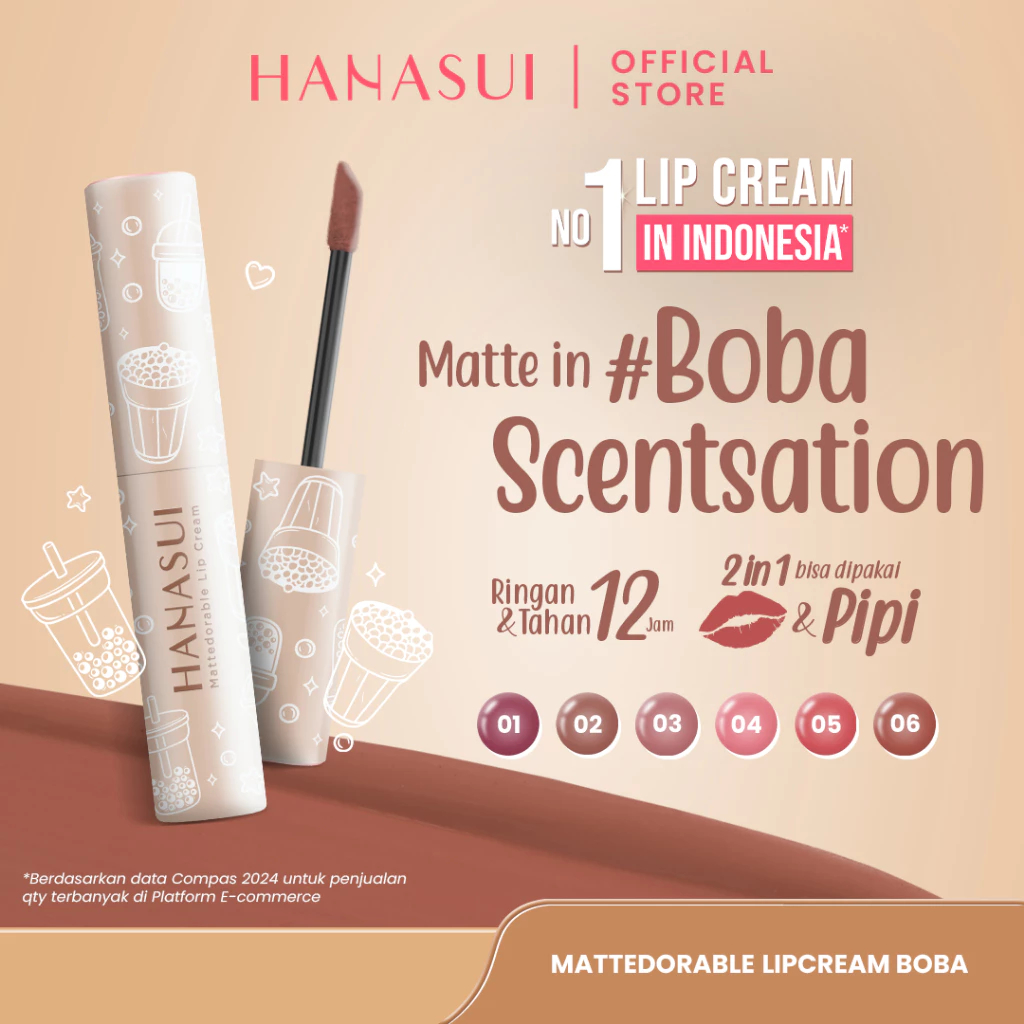 Jual Hanasui Mattedorable Lip Cream Boba Edition All Shade - Velvet ...