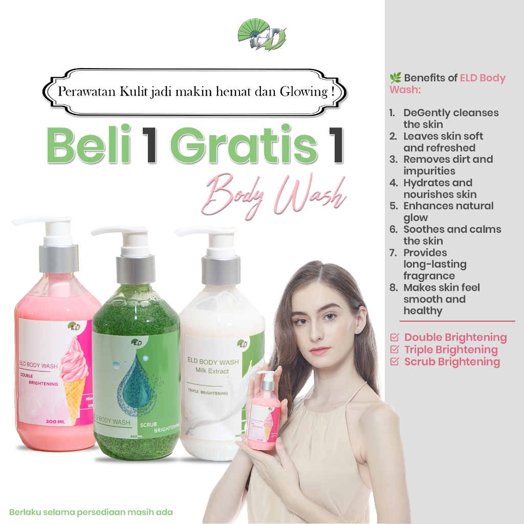 Jual ( BELI 1 GRATIS 1 ) ELD BODY WASH PINK DOUBLE BRIGTENING 300 ML ...