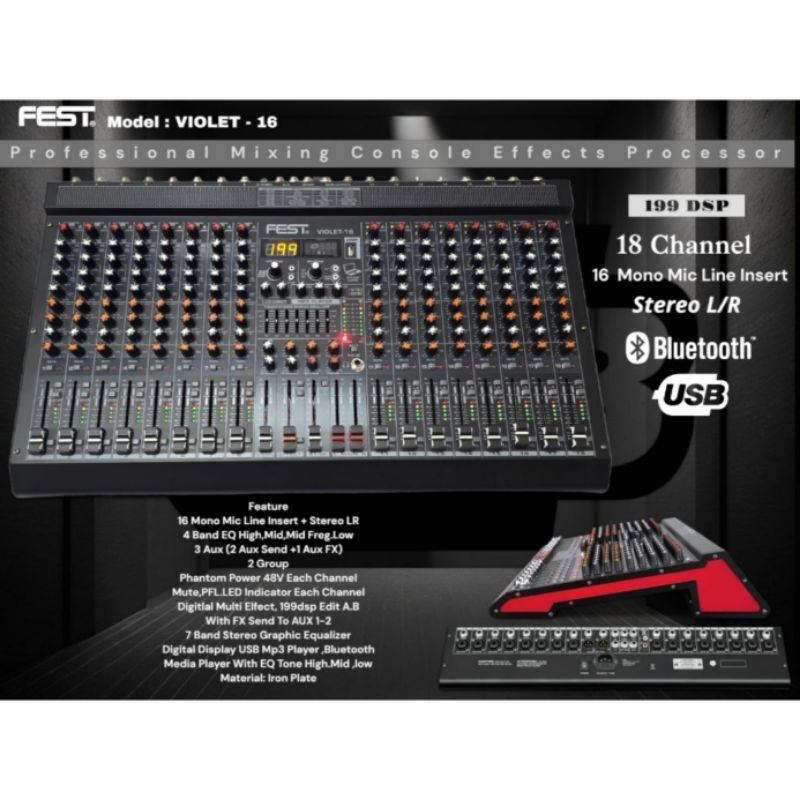 Jual mixer audio 16 channel original fest violet 16 mixer karaoke mixer ...