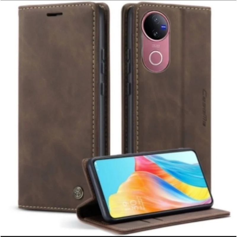 Jual Case For ViVO V50 5G Flip Leather wallet Case Dompet kulit PU ...