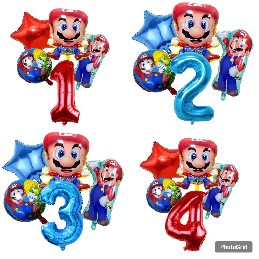 Jual Paket Balon Mario Bros Angka Bintang Merah Biru | Shopee Indonesia