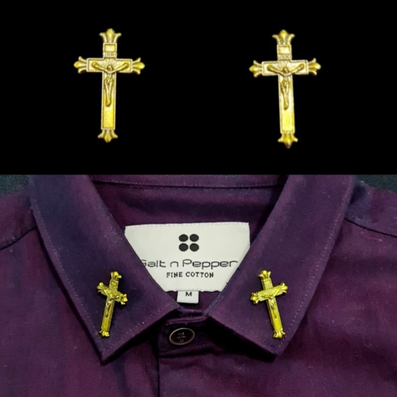 Jual Metal Collar Pin Gold Cross Pin Bros Jas Kameja Mens Pria Bros ...