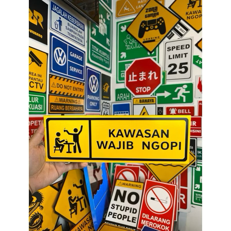 Jual Papan Label Akrilik KAWASAN WAJIB NGOPI / Penanda Warung Tempat ...