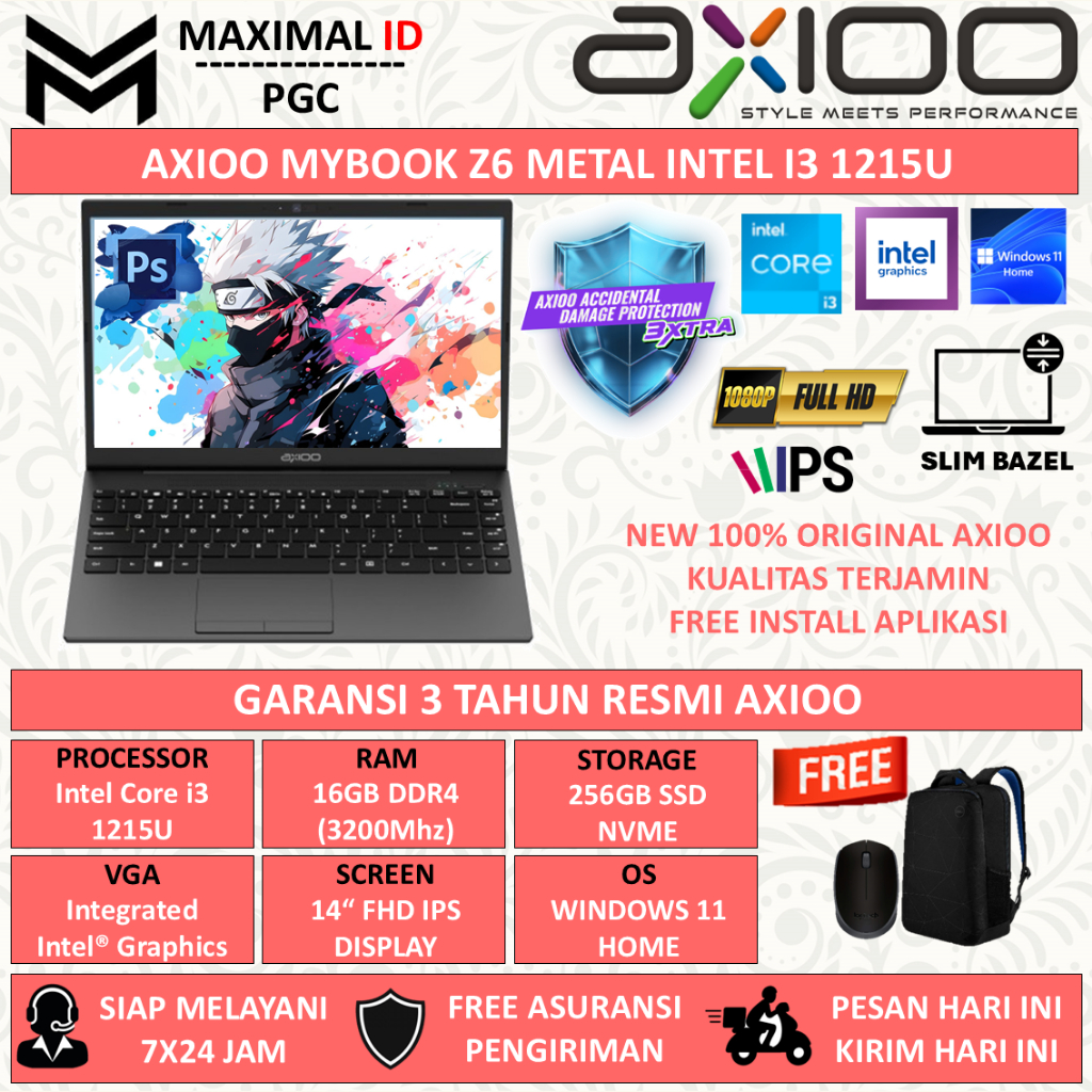 Jual Laptop Axioo Mybook Z6 Intel Core I3 1215U RAM 16GB 256GB SSD Full HD IPS Windows 11 Pro ...