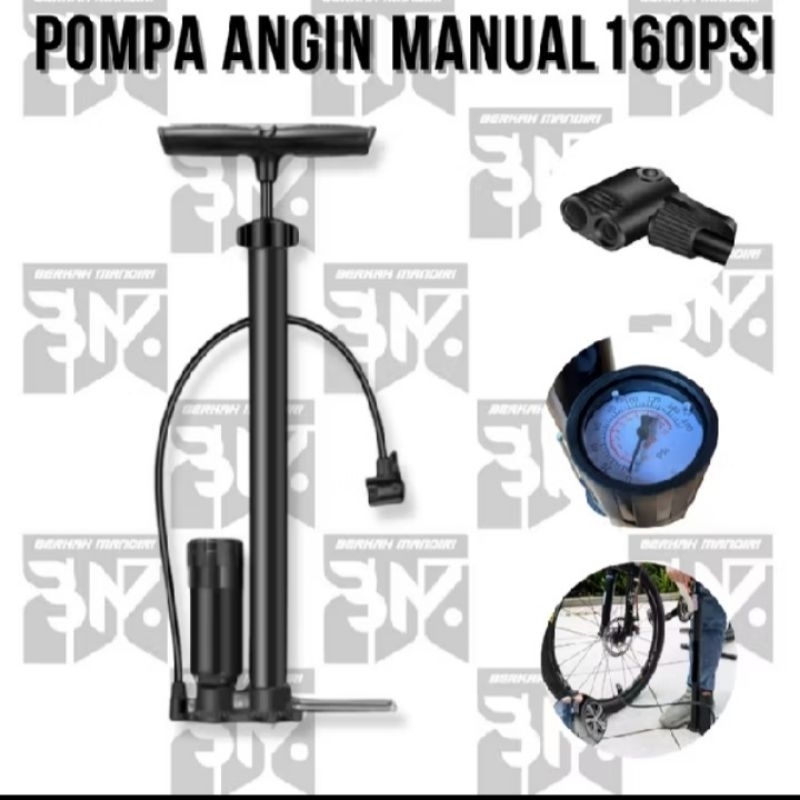 Jual Pompa Angin manual 160PSI Tabung Meter Black /High Pressure Pompa ...