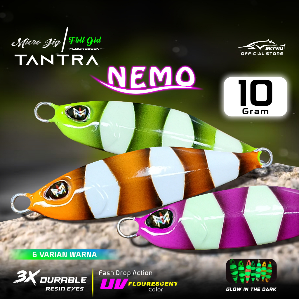 Jual Micro Jig 10 Gram SKYVIU TANTRA Full GID Nemo Umpan Laut Menyala Malam Assist Hook 10gr 10g ...