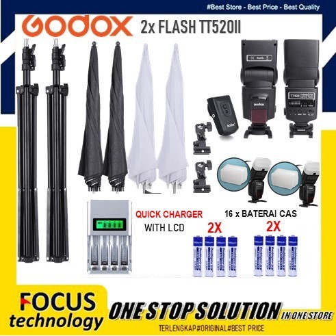 Jual Paket Lampu Studio Flash Godox TT520II TT 520 II + Payung Payung ...