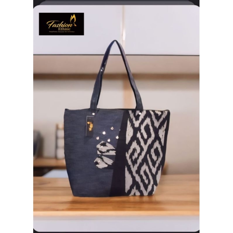 Jual Tas Wanita Tas Kerja Simpel Elegan Tas Tenun Troso Mix Jeans ...