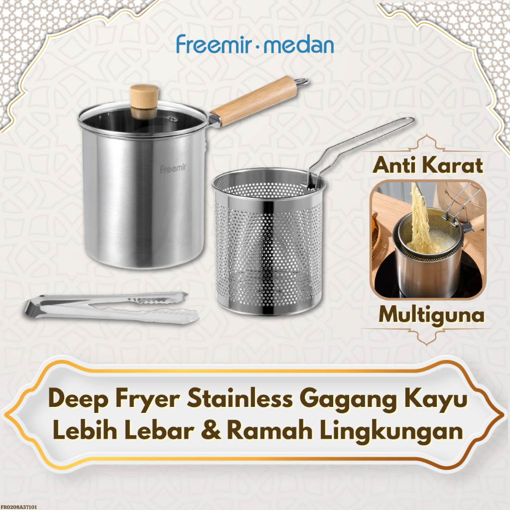 Jual 【𝙛𝙧𝙚𝙚𝙢𝙞𝙧】 Deep Fryer Stainless 16 CM Gagang Kayu Anti Karat ...