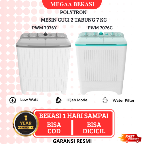 Jual POLYTRON MESIN CUCI 2 TABUNG 7 KG PWM 7076 GIANT SERIES HIJAB LOW ...