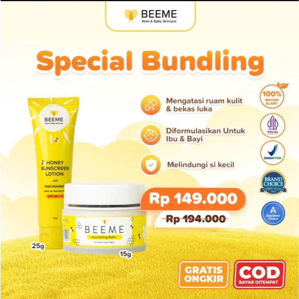 Jual Beeme Spesial Bundling Nourishing Balm + Honey Sunscreen Lotion ...