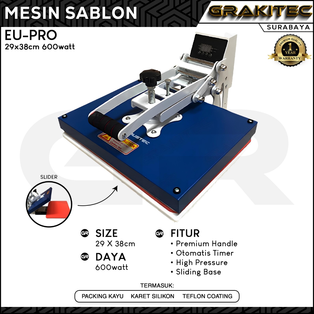 Jual Mesin Press Sablon Kaos Sliding 29x38 EU PRO Super High Pressure ...