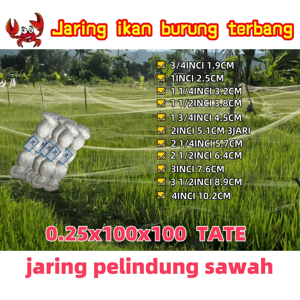 Jual JARING SENAR 0.25x100x100 TATE / JARING BURUNG EMPRIT / JARING PADI / JARING JAGA PADI ...
