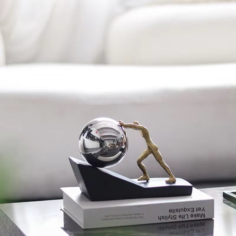 Jual Scandi Man Push Metal Ball Sclupture/ Statue/ patung pajangan unik ...