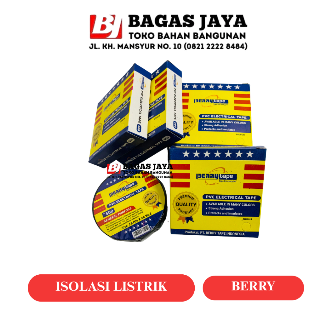 Jual Isolasi Listrik PVC Berry Tape Electrical Insulating Tape 18mm ...