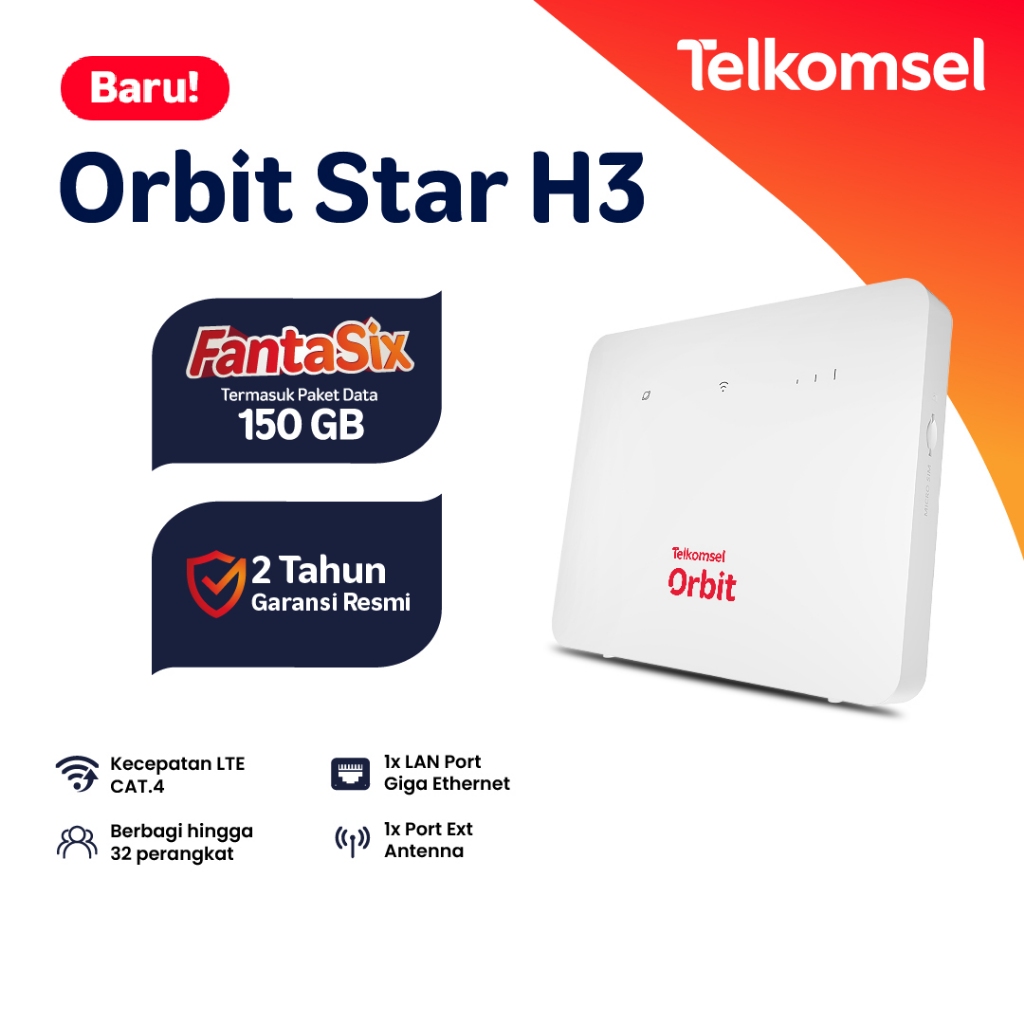 Jual Telkomsel Orbit Star H3 Modem WiFi 4G High Speed Bonus Data ...