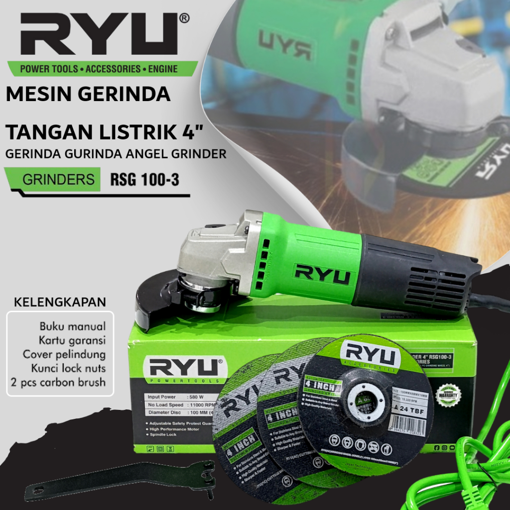 Jual RYU Mesin Gerinda Tangan 4 inch Mesin Grinda RSG 100-3 Gurinda ...