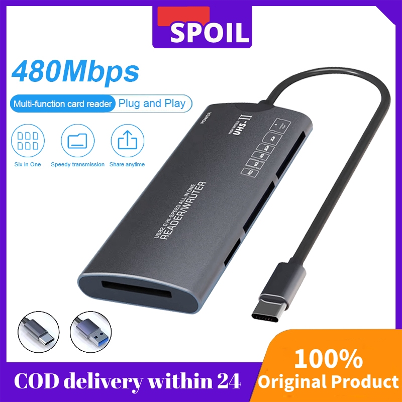 Jual SPOIL 6 in 1Type C to Card Reader Adapter - USB 2.0 Type C OTG ...