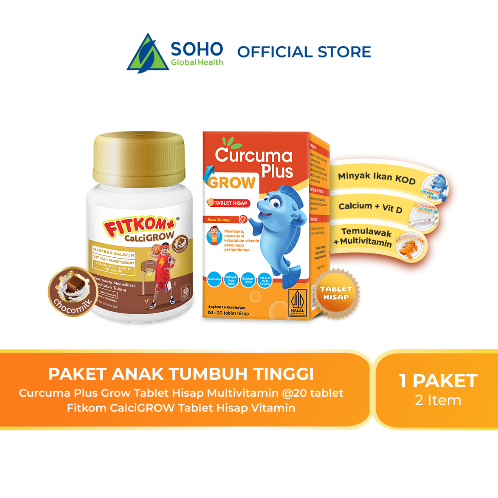Jual Paket Anak Tumbuh Tinggi (Curcuma Plus Grow Tablet 1 Botol ...