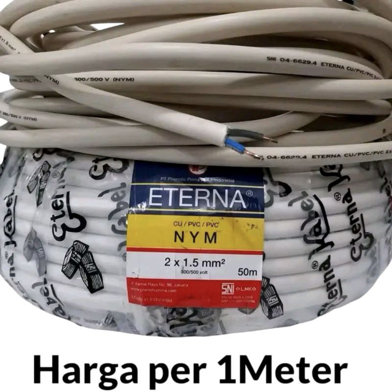 Jual Kabel Listrik Eterna NYM Tembaga Kawat 2x1,5mm - Harga Permeter | Shopee Indonesia