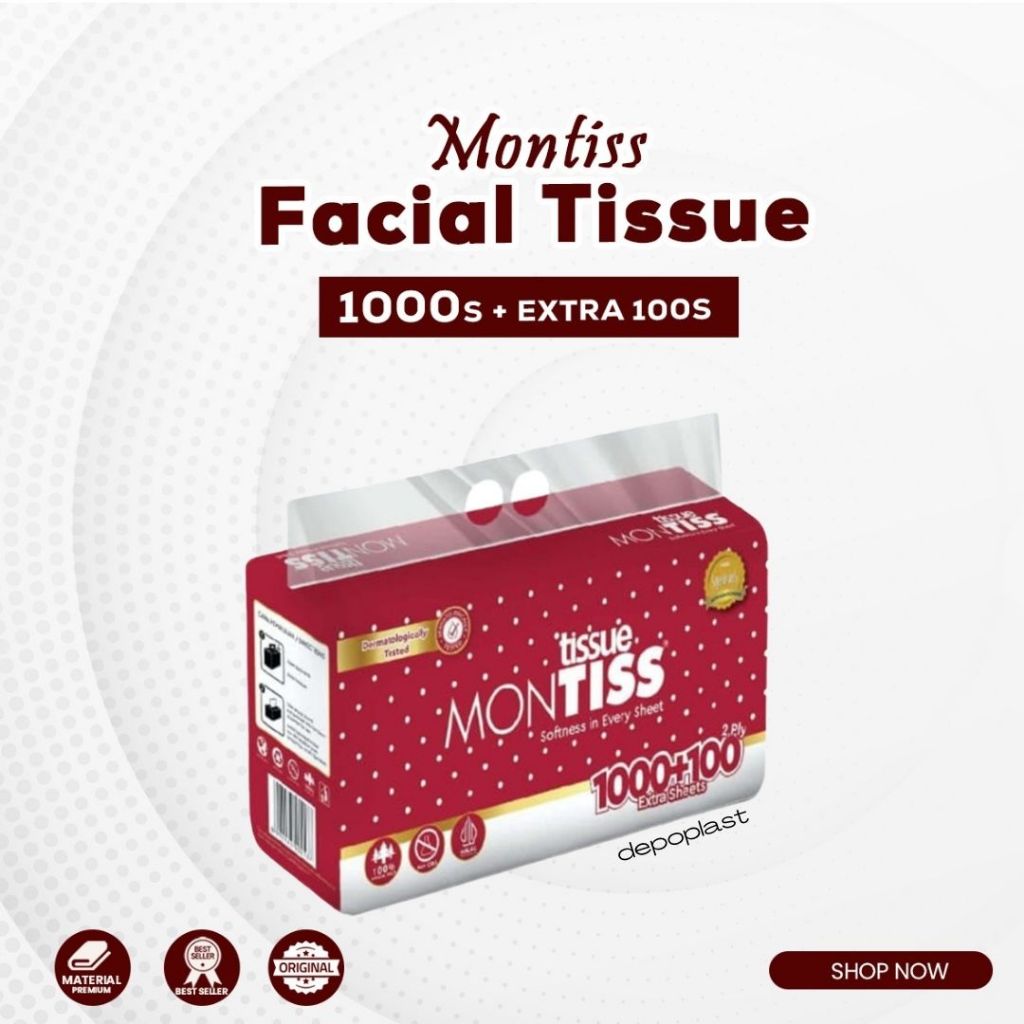 Jual Tissue Facial Montiss 1000 + 100 Sheets - 2 Ply, Tisu Montiss ...