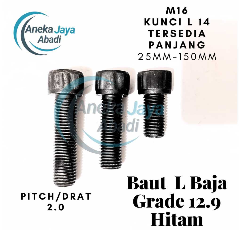 Jual Baut L Baja M16 Panjang 25mm - 150mm 12.9 Socket Head Cap screw M16x25 - M16x150 Hitam P2 ...