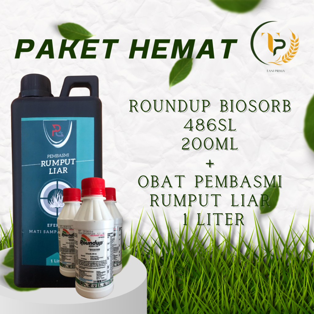 Jual Paket Hemat Roundup Biosorb 486SL 200ml & Obat Pembasmi Gulma/Rumput liar Sampai Akar ...