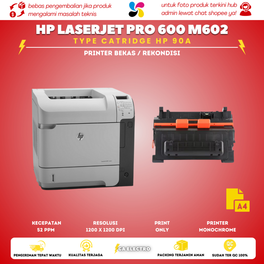 Jual Printer Hp Laserjet Hitam putih Pro 600 M602 50 ppm bekas siap ...
