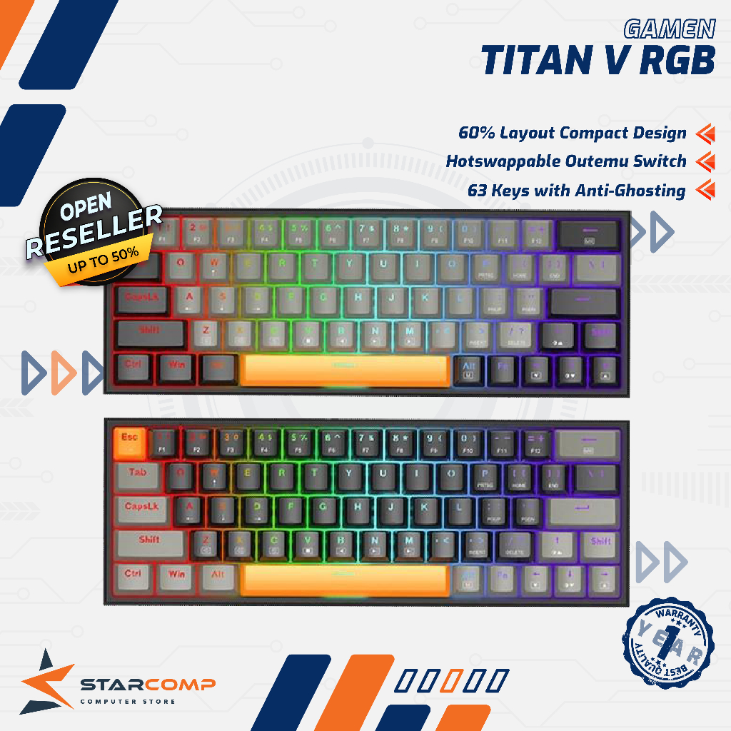 Jual Gamen Titan V RGB Keyboard Gaming Mechanical 60% Layout Compact ...