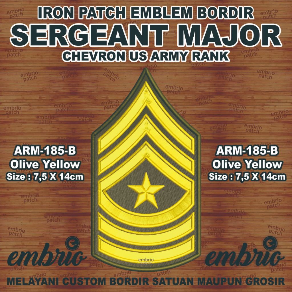Jual ARM-185-B Patch SERGEANT MAJOR Chevron Rank US ARMY Vietnam War ...